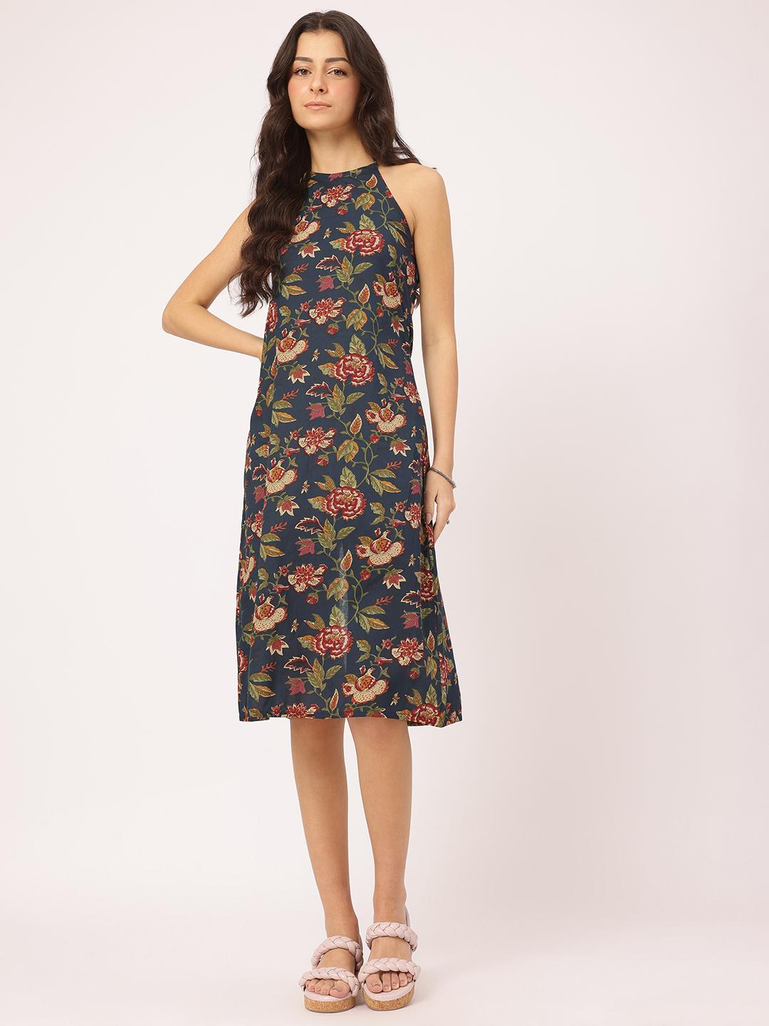 Buy DressBerry X Fwd Indie Floral Print Halter Neck Cotton Cambric ...