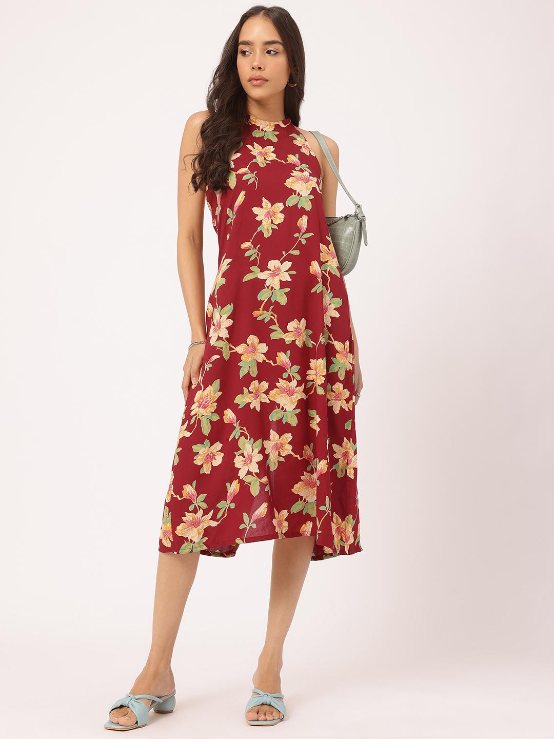 Buy DressBerry X Fwd Halter Neck Floral Cotton Cambric Dress - Dresses ...