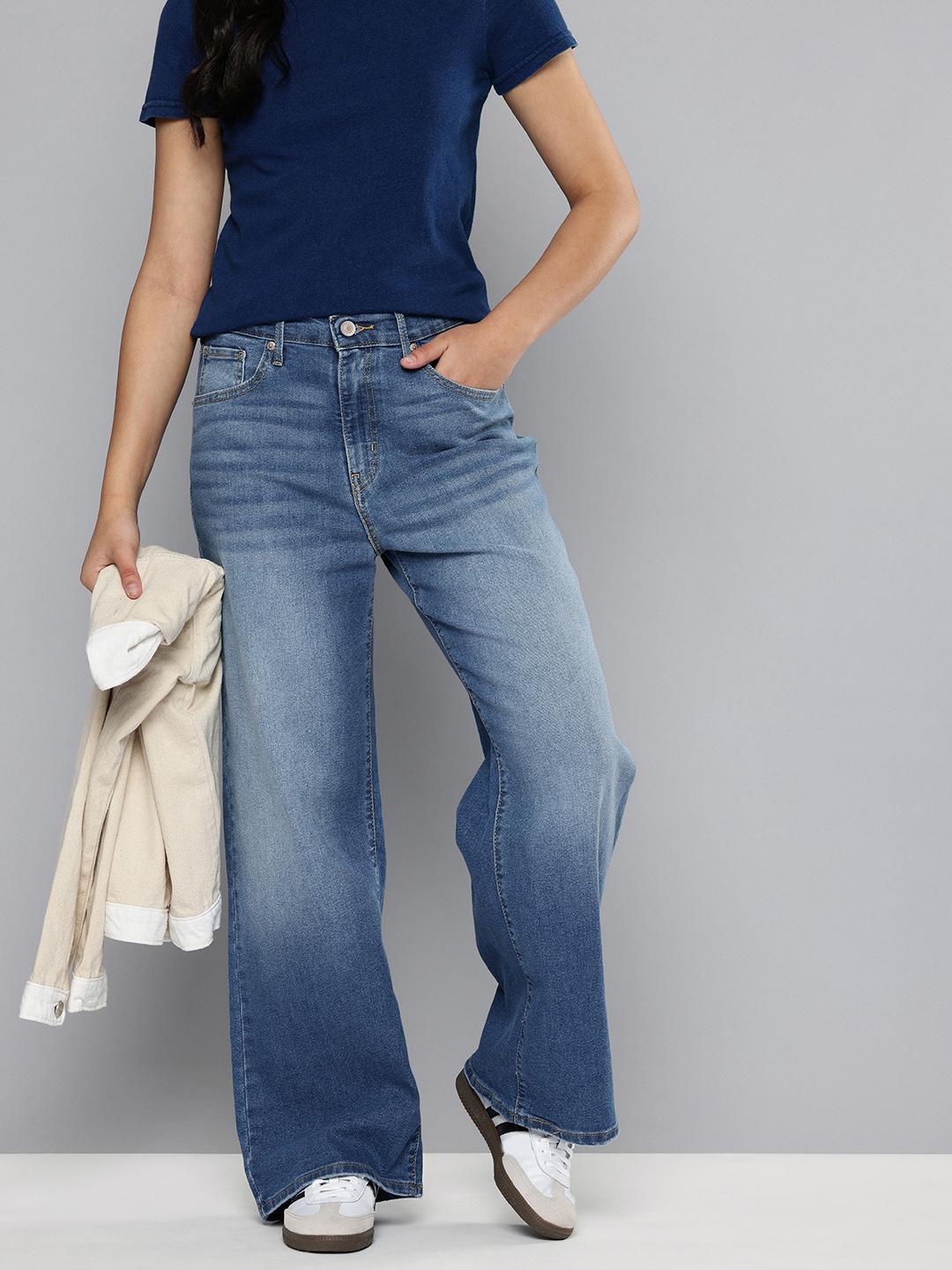 Buy Levis Women Classic Wide Leg High Rise Heavy Fade Stretchable Jeans ...
