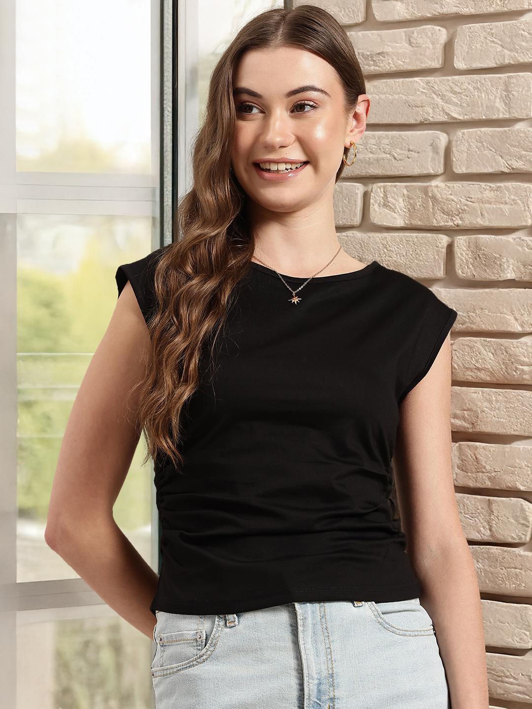 Buy HERE&NOW Solid Extended Sleeves Ruched Top - Tops for Women ...