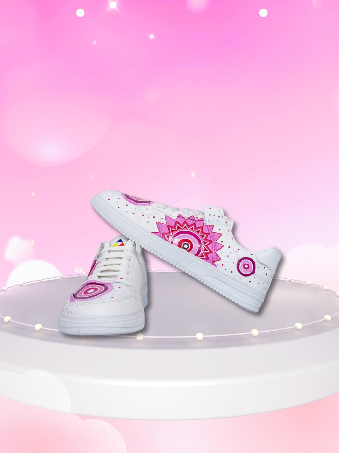 Buy Colour Kicks Women Pink Yantras Handpainted Lace Ups Sneakers ...