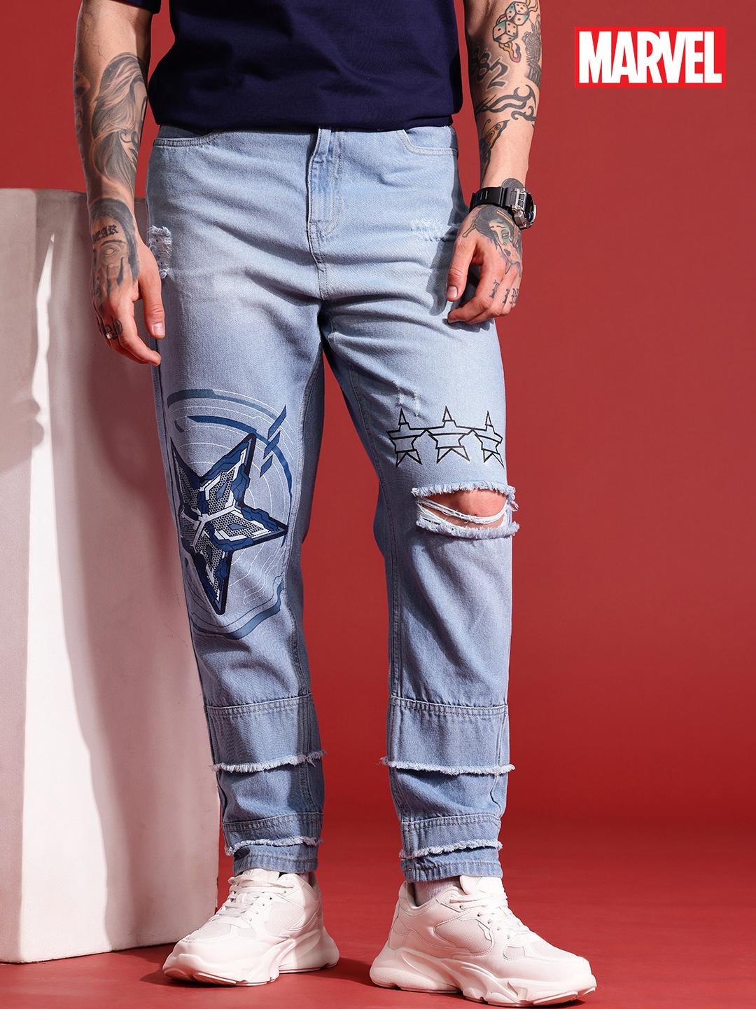 Buy MARVEL STREET Men Buda Fit Mildly Distressed Printed Jeans - Jeans ...