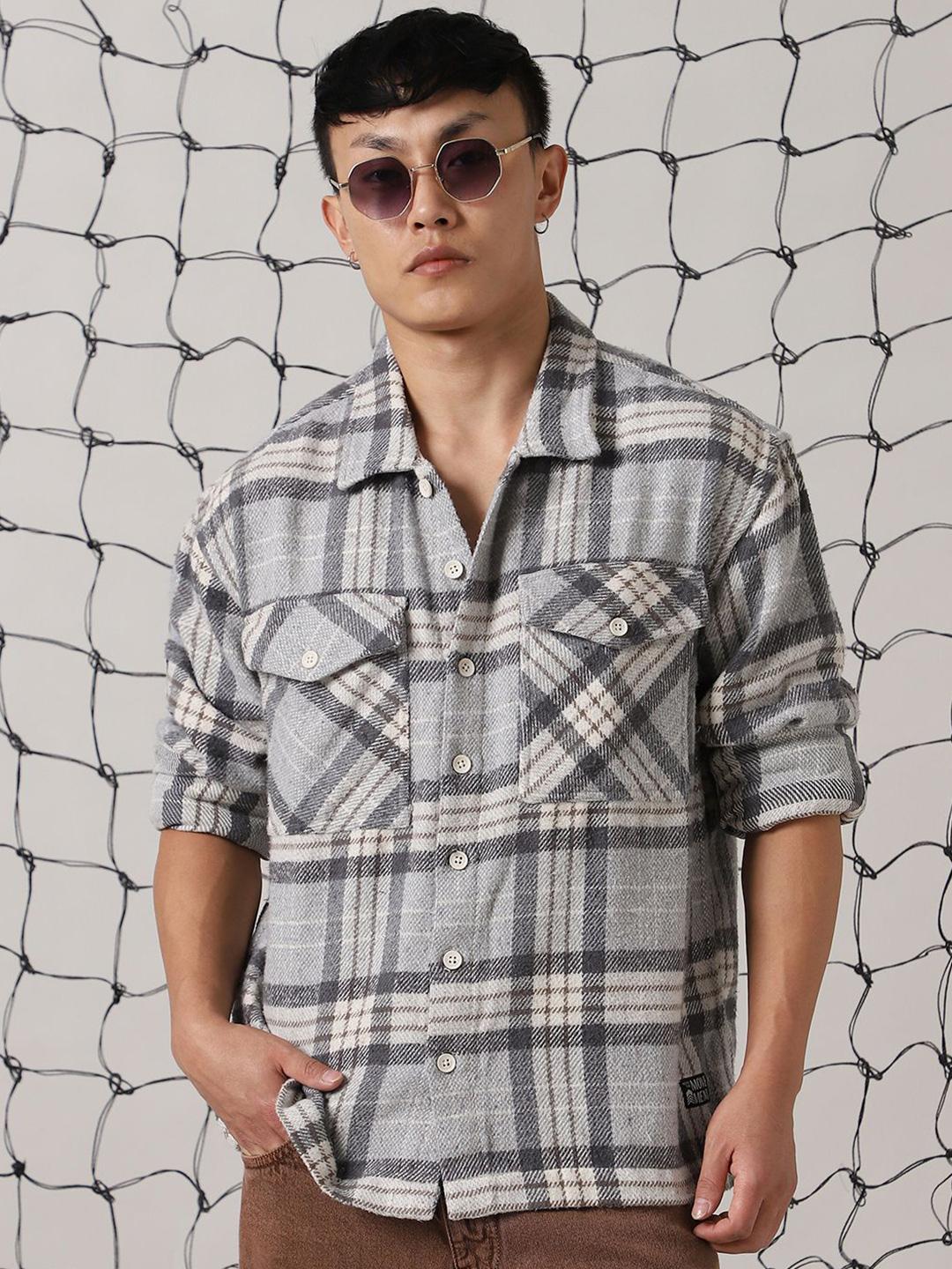 Buy Hubberholme Men Comfort Spread Collar Tartan Checked Relaxed Fit ...