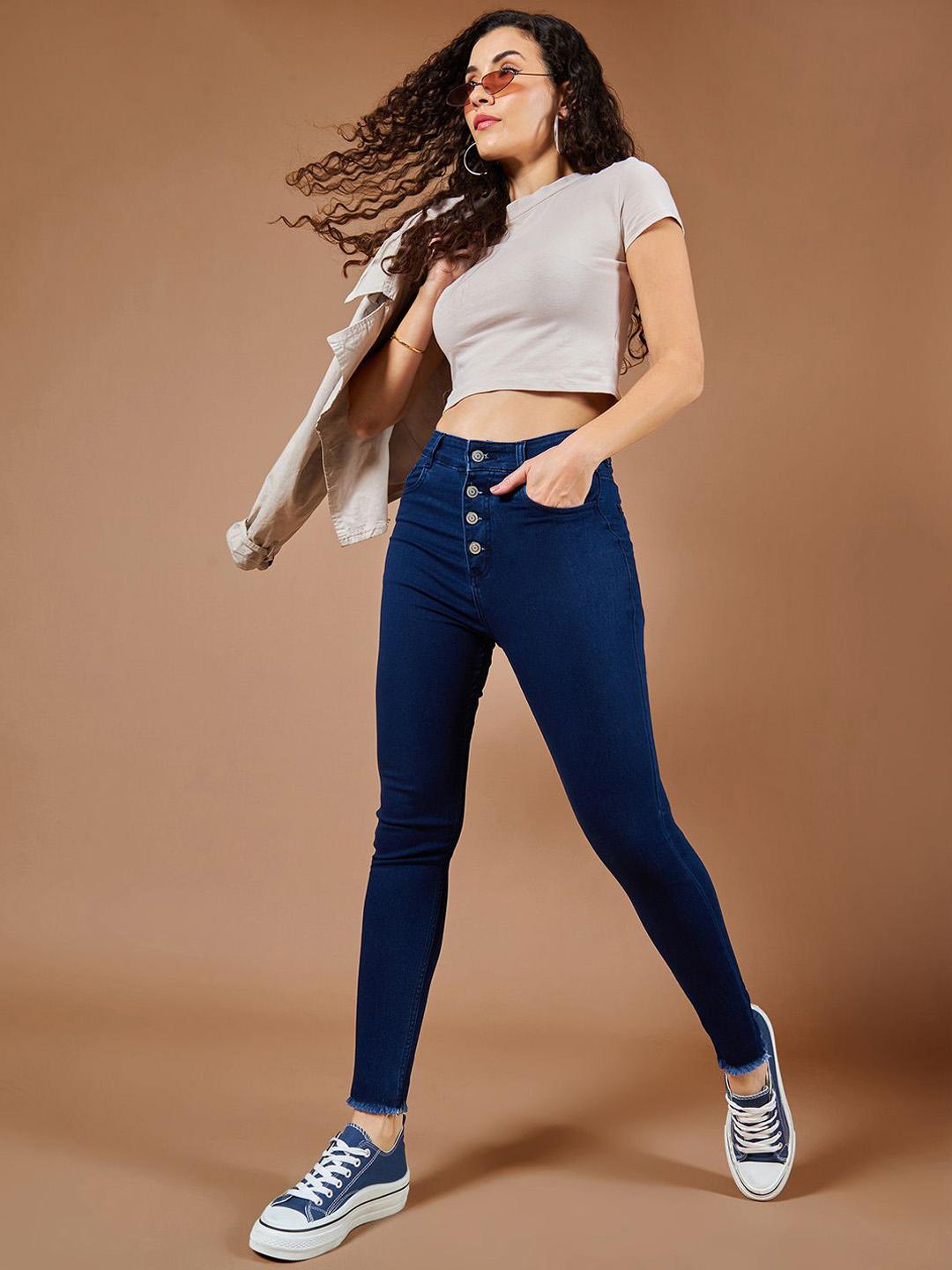 Buy The Roadster Lifestyle Co Women Skinny High Rise Fringed Hemline ...