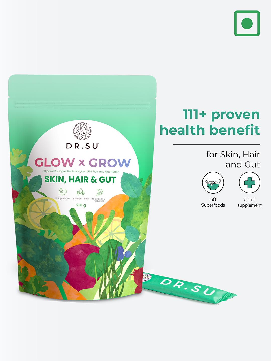 Buy Dr. Su Glow X Grow Supplement For Skin, Hair & Gut Health 210 G ...