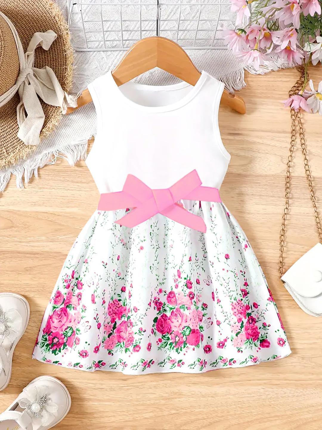 Buy OMPAX Girl's Floral Printed Knee Length Fit & Flare Dress - Dresses ...