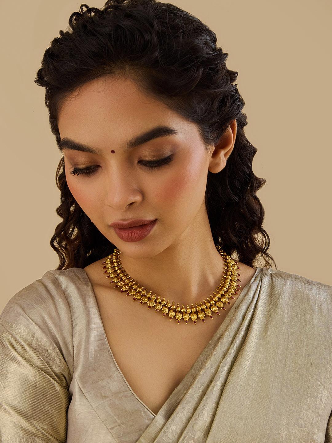 Buy Kushal's Fashion Jewellery 92.5 Pure Silver Gold Plated Ruby Temple ...