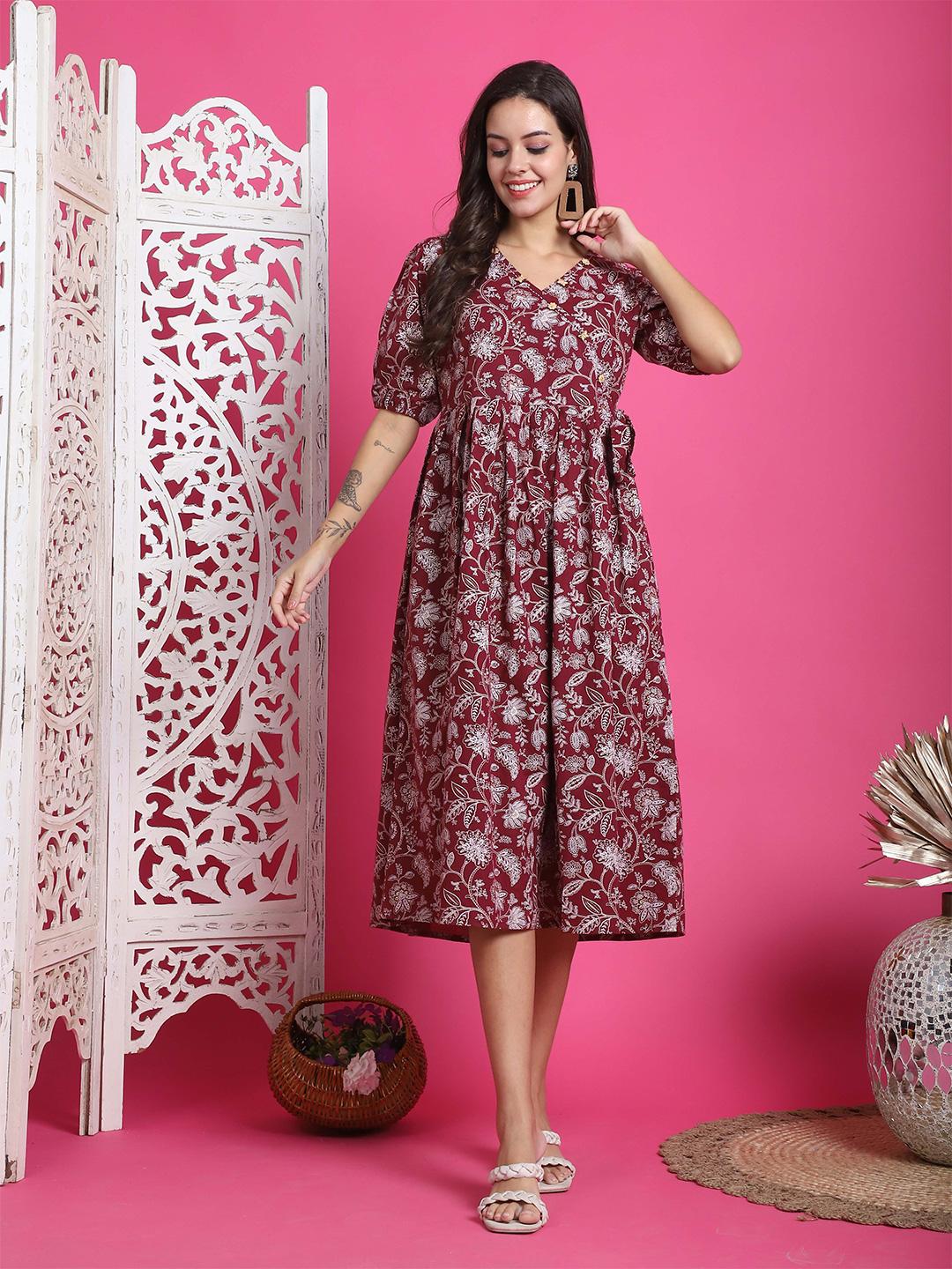 Buy Roly Poly Women Floral Printed A Line Midi Dress - Dresses for ...
