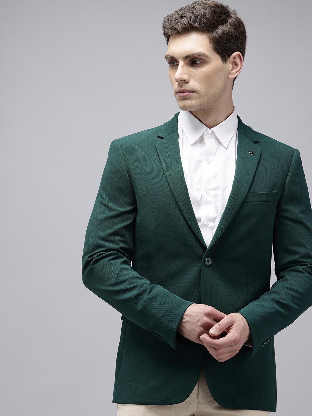 Buy Van Heusen Ultra Slim Fit Self Design Notched Lapel Single Breasted ...