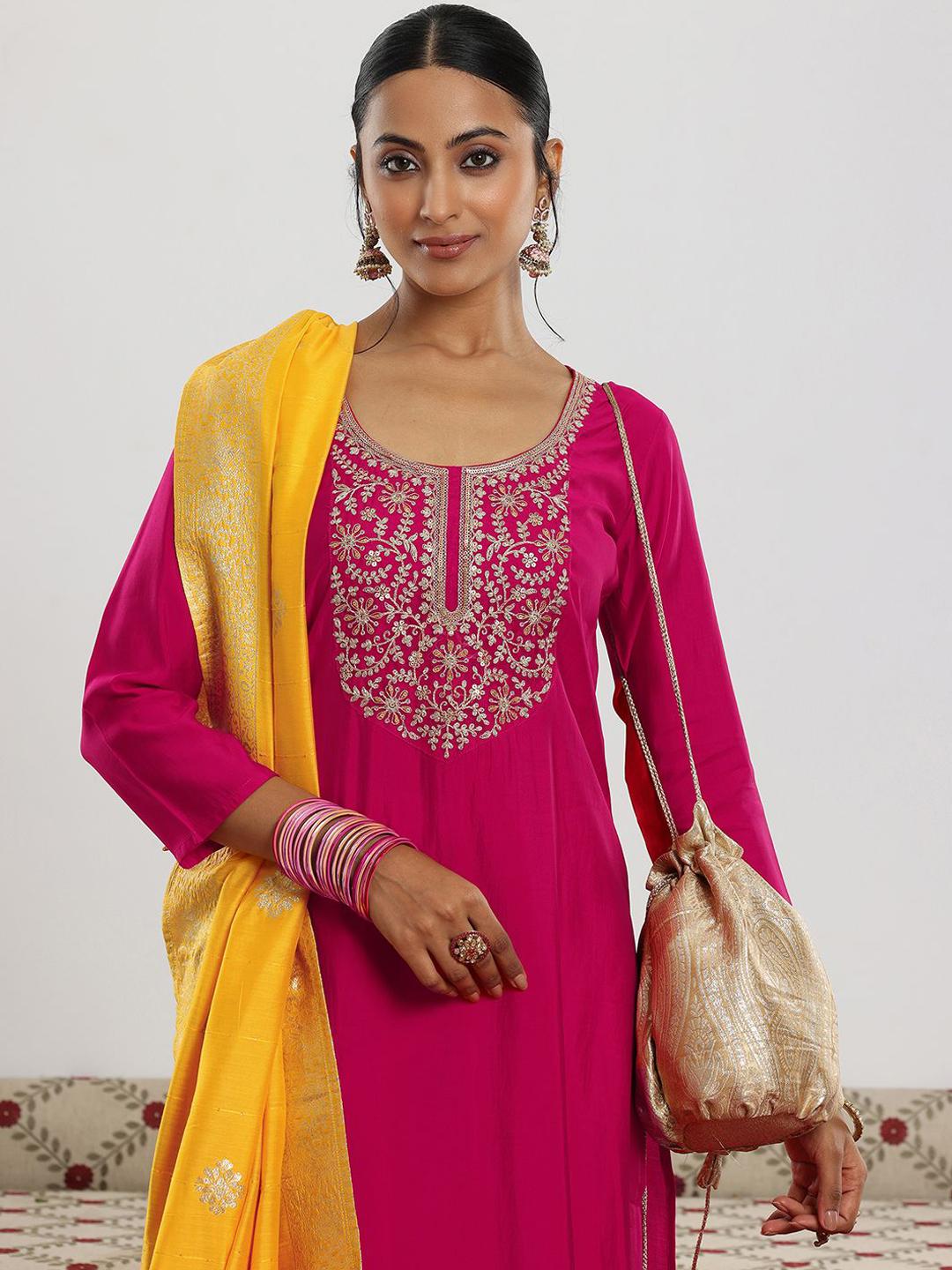 Buy Gerua By Libas Floral Embroidered Sequinned Scoop Neck Straight ...