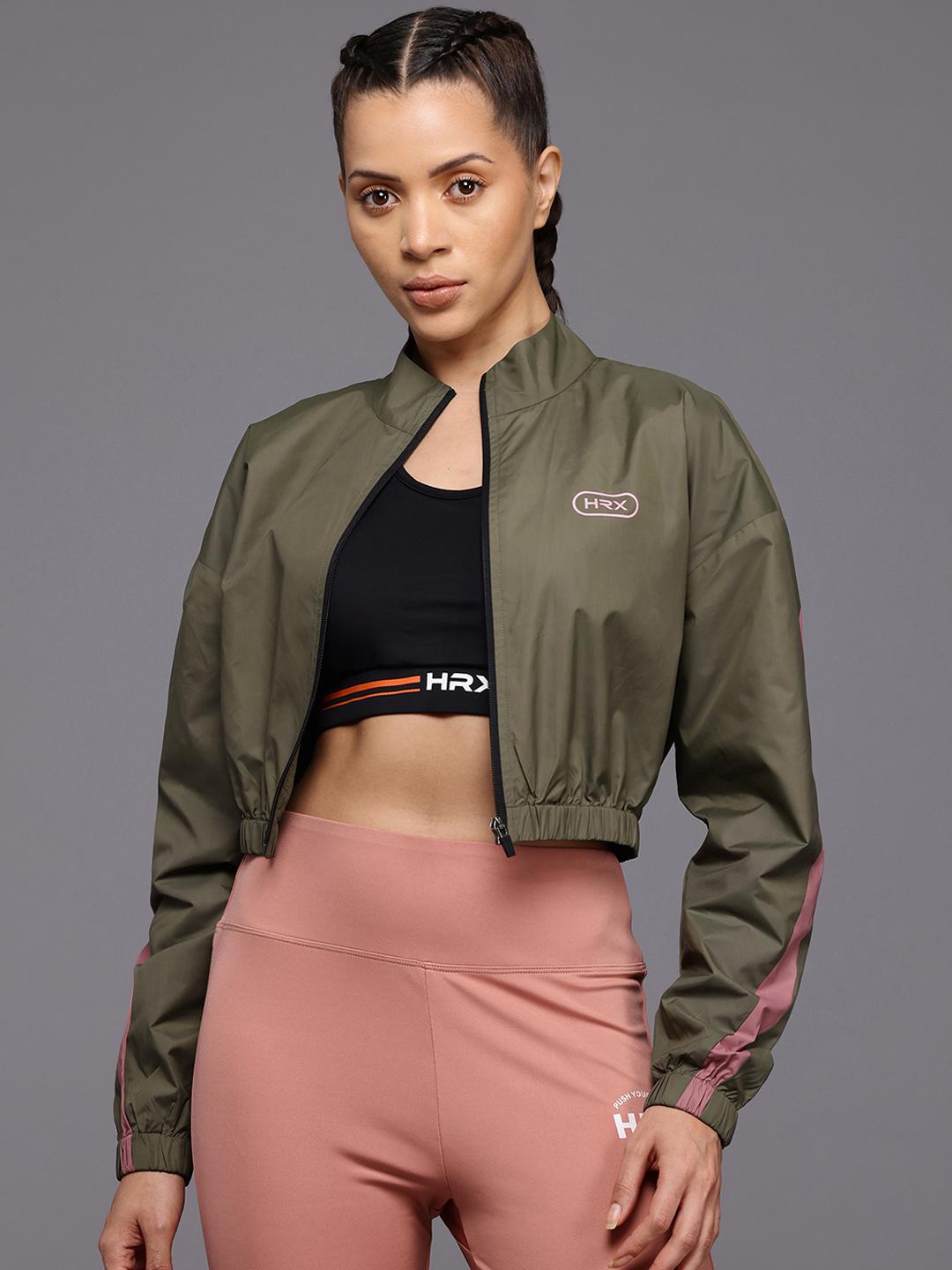 Buy HRX By Hrithik Roshan Striped Windcheater Crop Training Or Gym ...