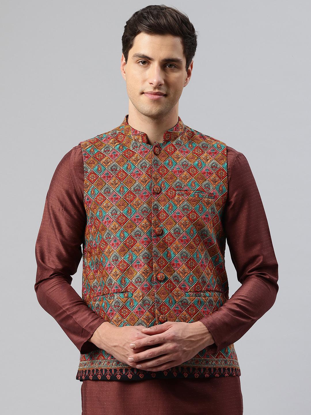 Buy SWI Stylish Men Embroidered Regular Fit Nehru Jacket - Nehru ...