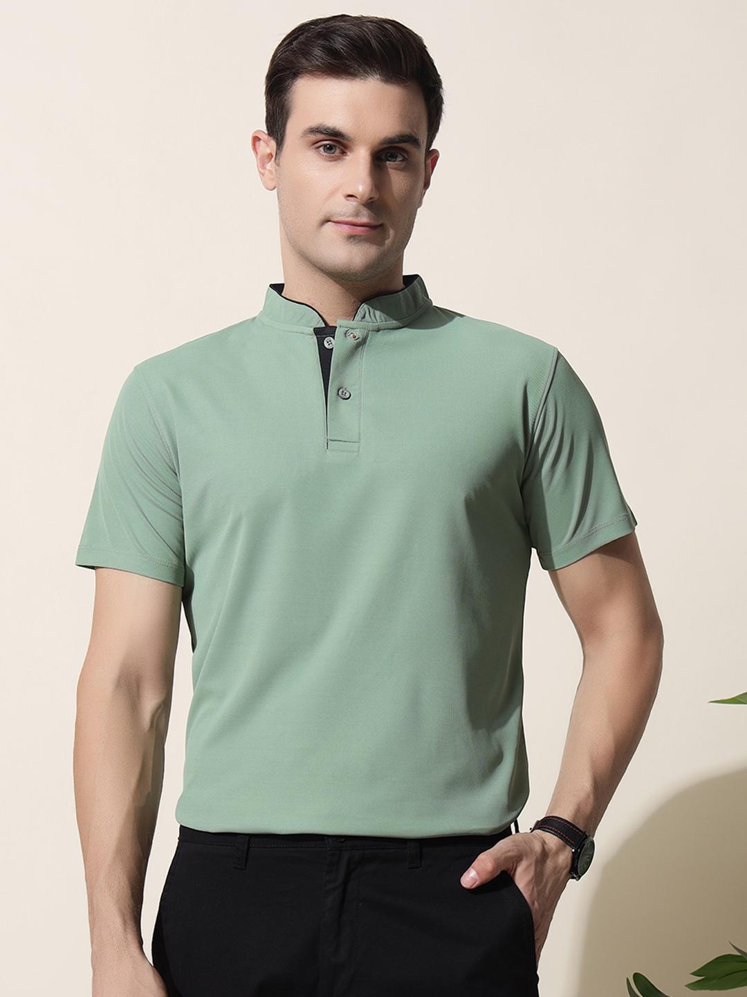 Buy MUWIN Men Solid Mandarin Collar Cotton T Shirt - Tshirts for Men ...