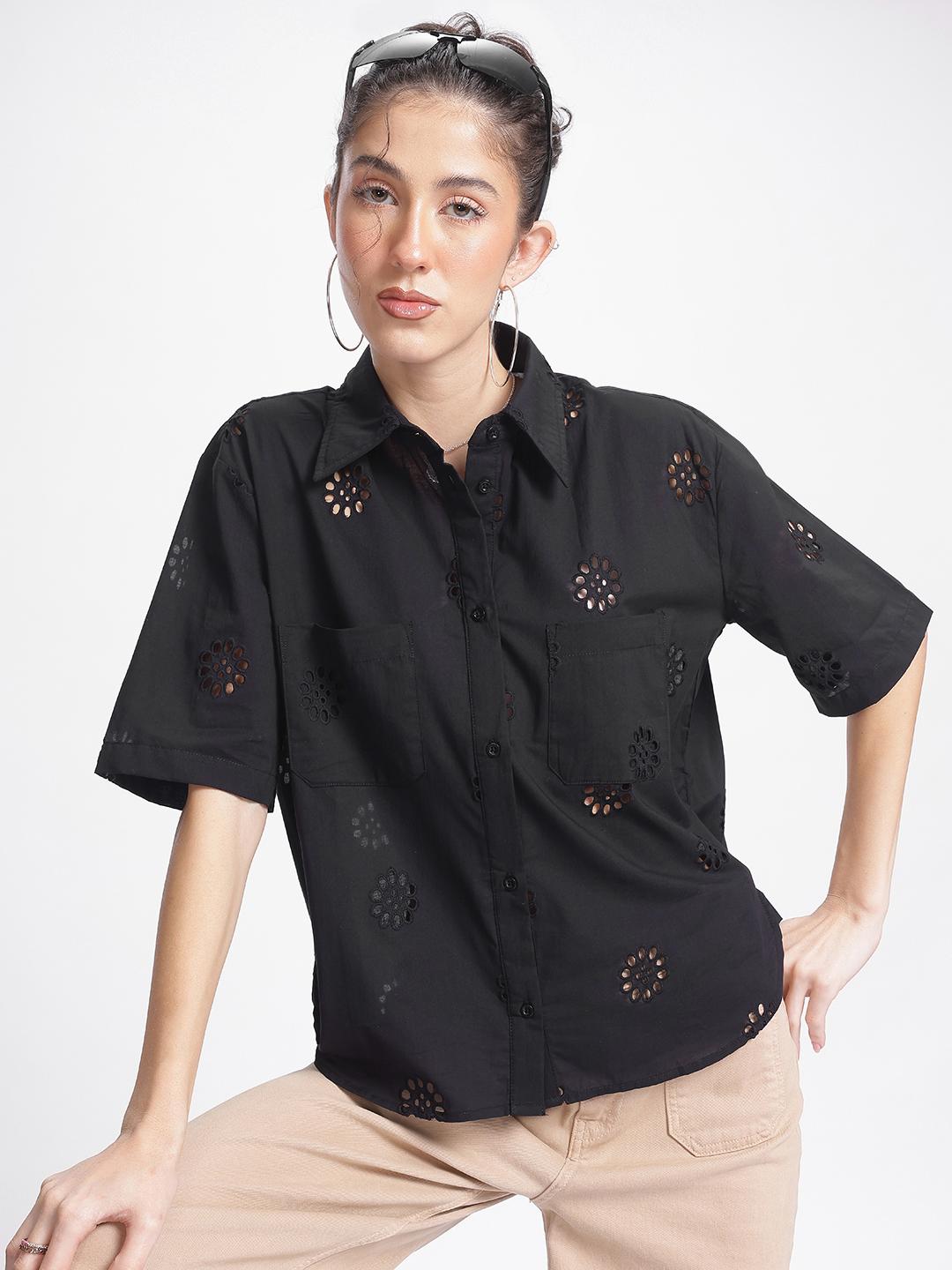 Buy Glitchez Relaxed Stitch Embroidered Schiffli Shirt - Shirts for ...