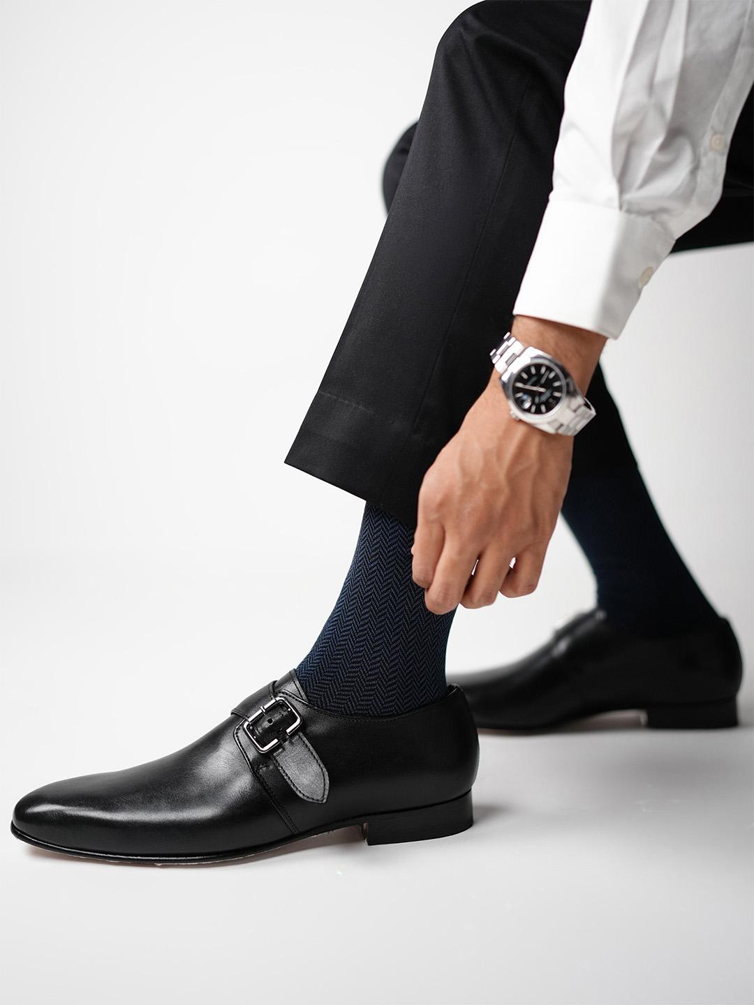 Buy Theater Men Blue Mercerized Cotton Formal Socks - Socks for Men ...