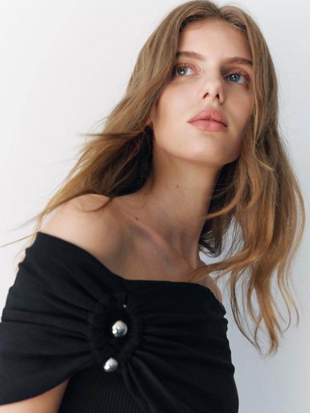 Buy Uptownie Off Shoulder Stretchable Metal Ring Top - Tops for Women ...