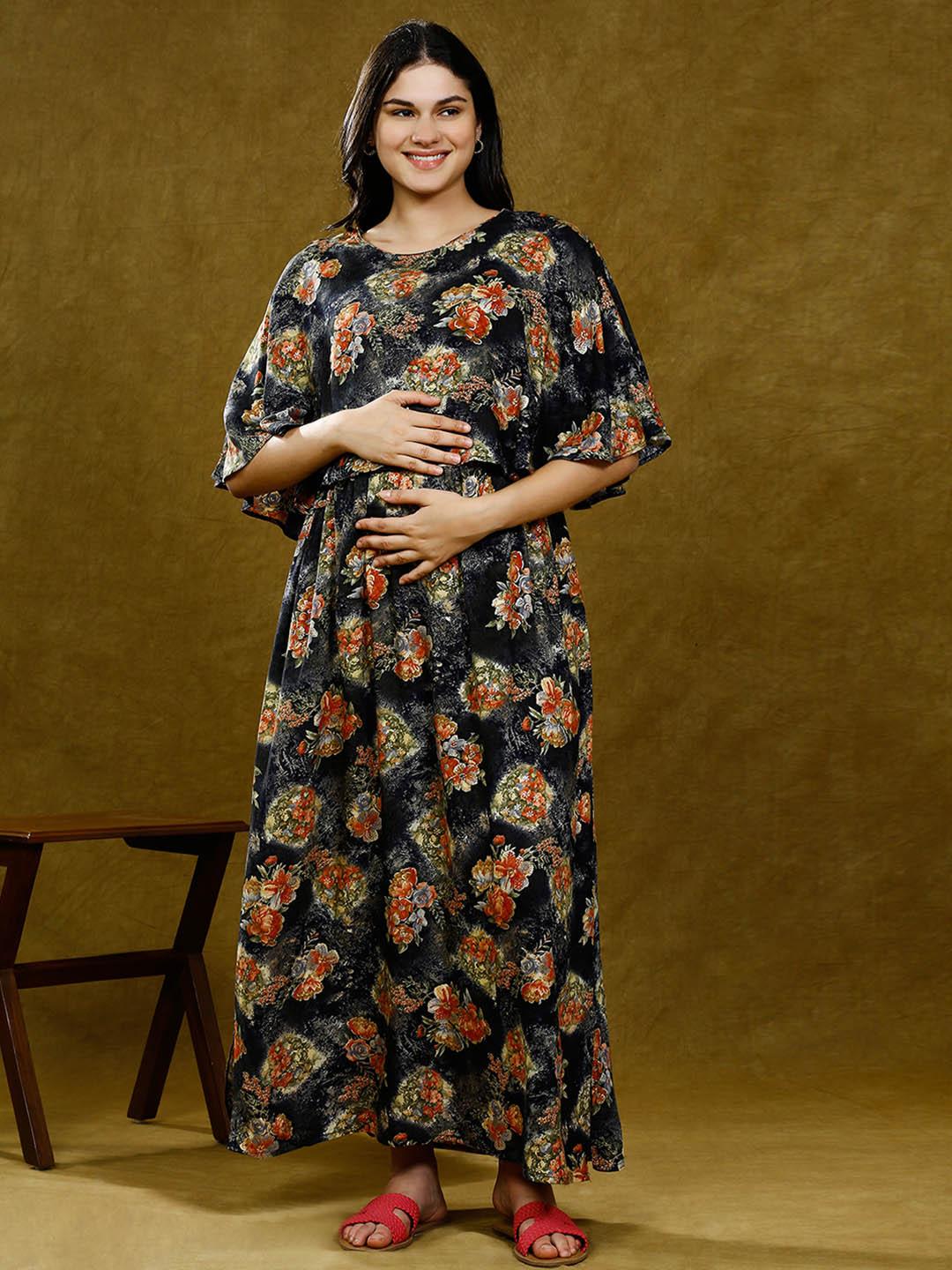 Buy DUMMY SHAPE Floral Printed Cape Sleeve Maternity Maxi Dress ...