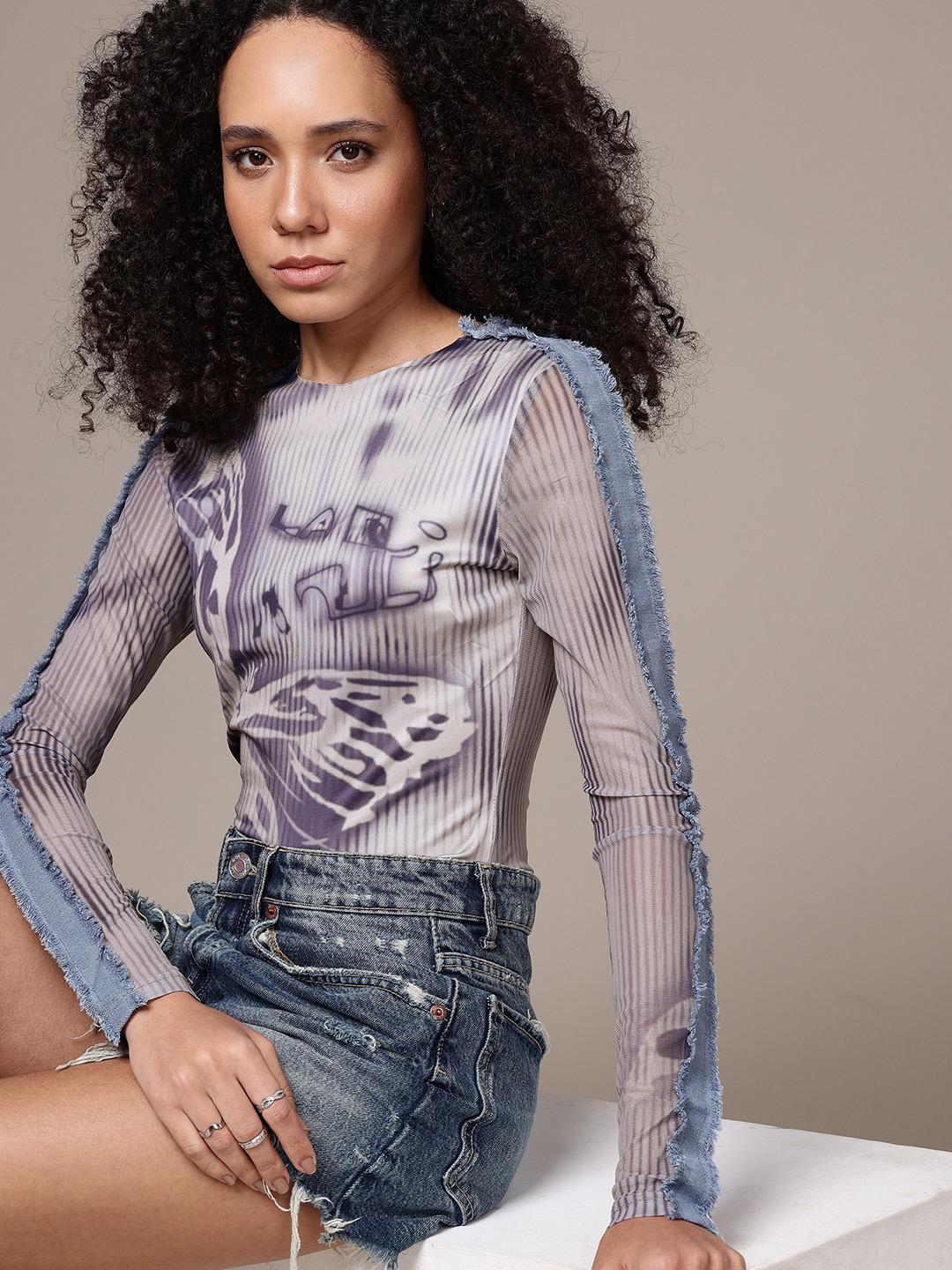 Buy The Roadster Life Co. Abstract Printed Sheer Top - Tops for Women ...