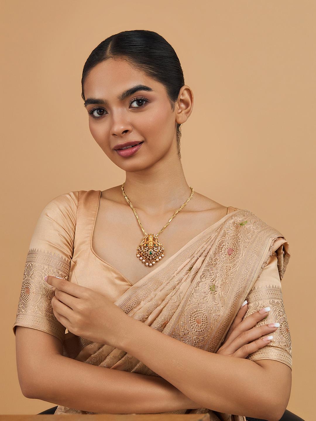 Buy Kushal's Fashion Jewellery 92.5 Pure Silver Gold Plated Stone ...