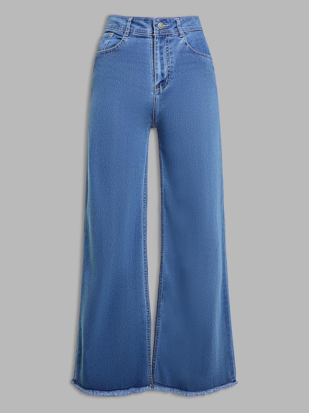 Buy Miss Chase Women Wide Leg High Rise Cotton Stretchable Jeans ...