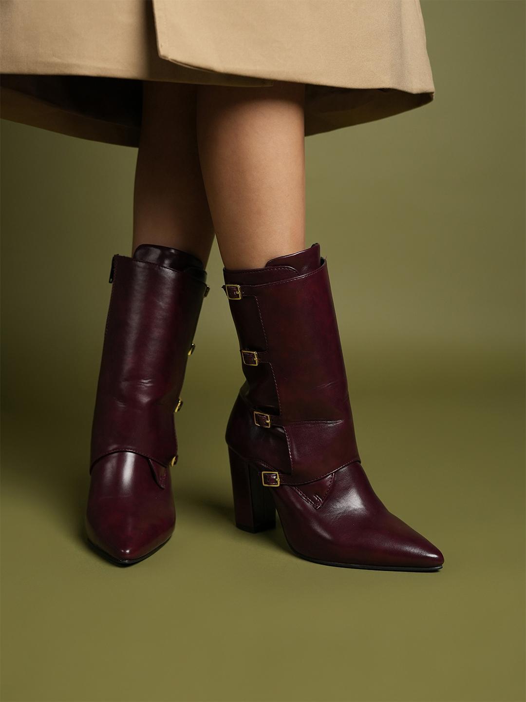 Buy Theater Women Winter Dragons Cherry Red Block Heel Boots - Boots ...