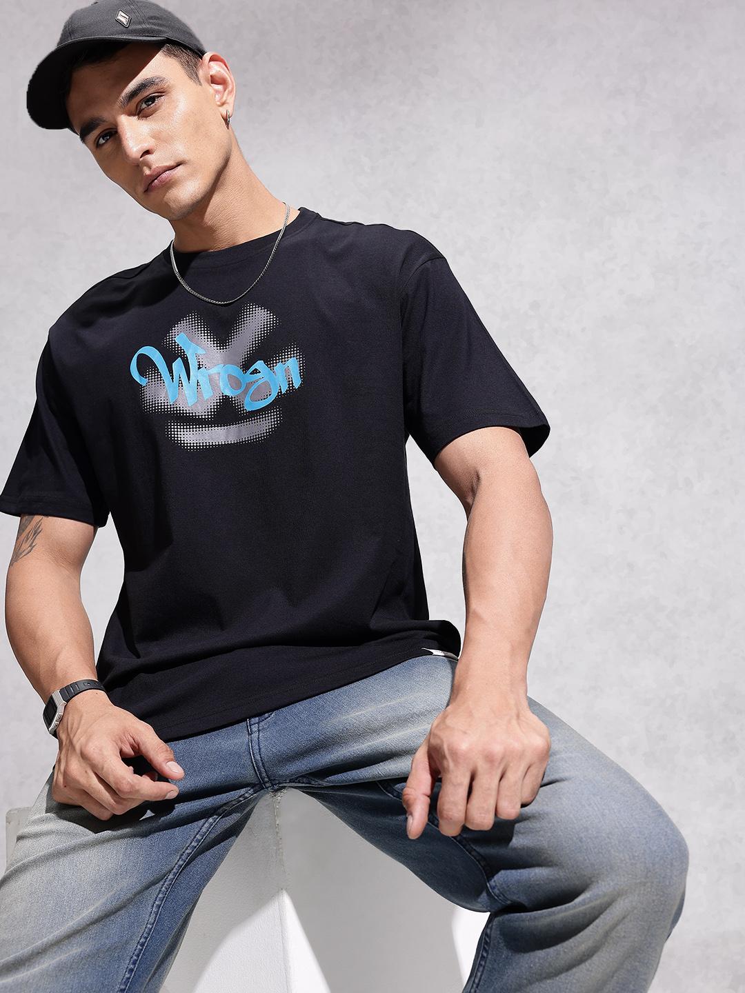 Buy WROGN Brand Logo Printed Pure Cotton Oversized T Shirt - Tshirts ...