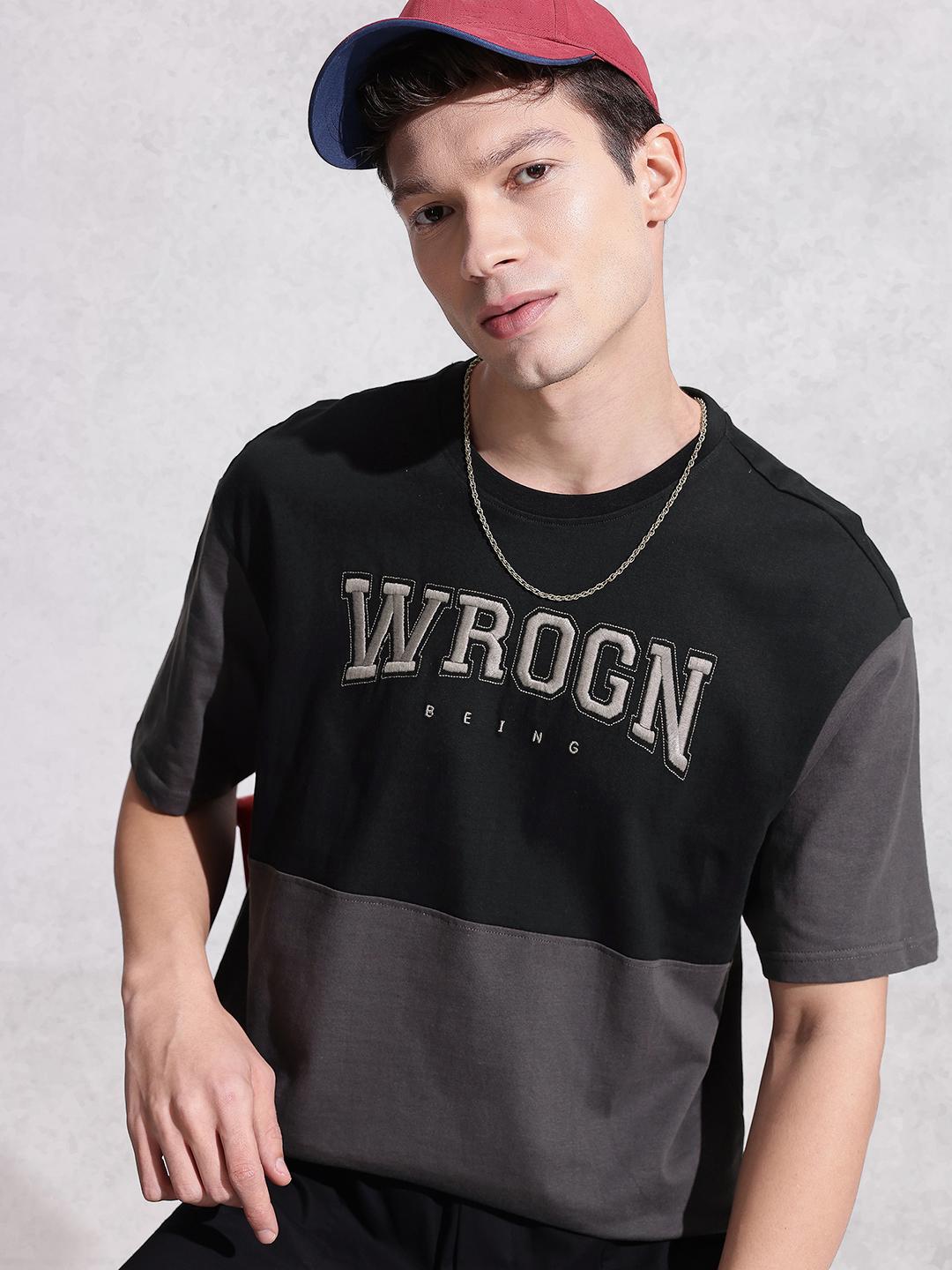 Buy WROGN Brand Logo Printed Drop Shoulder Sleeves Oversized T Shirt ...
