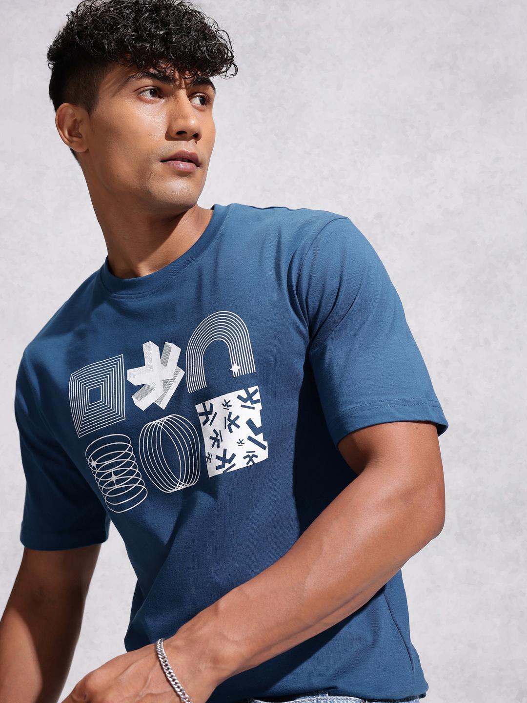 Buy WROGN Brand Logo Printed Drop Shoulder Sleeves Cotton Relaxed Fit T ...