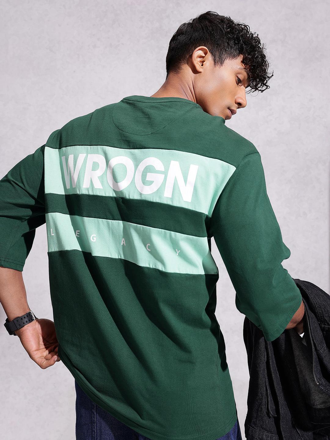 Buy WROGN Brand Logo Printed Drop Shoulder Sleeves Cotton Oversized T ...