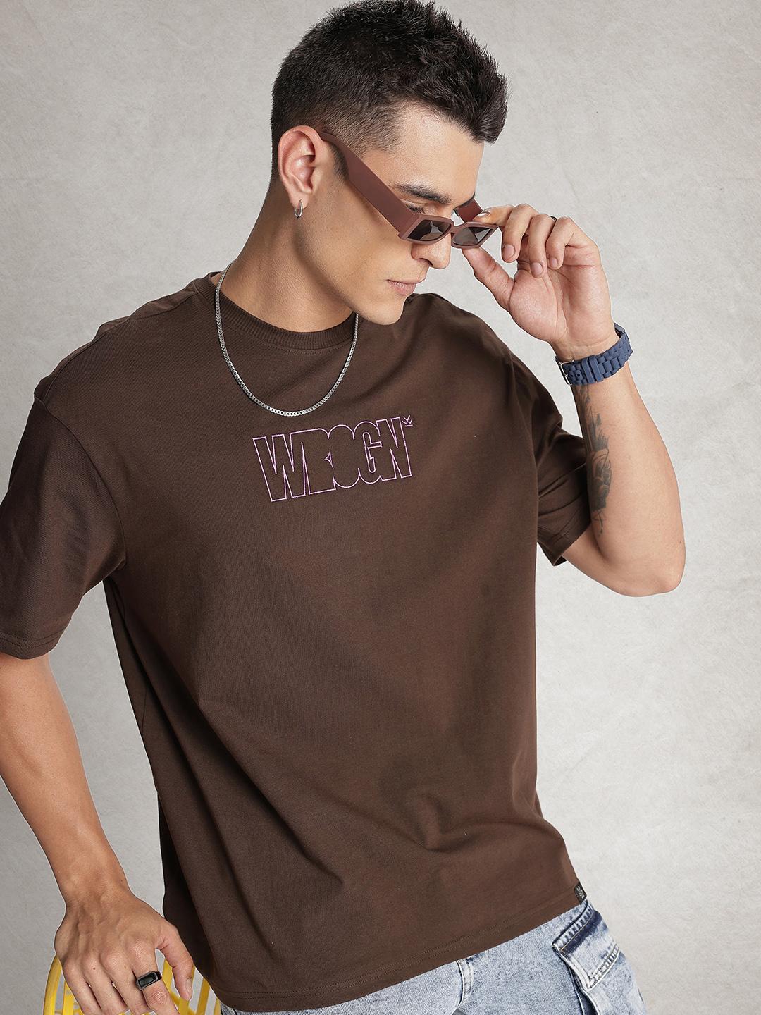 Buy WROGN Cotton Brand Logo Embroidered Drop Shoulder Sleeves Oversized ...