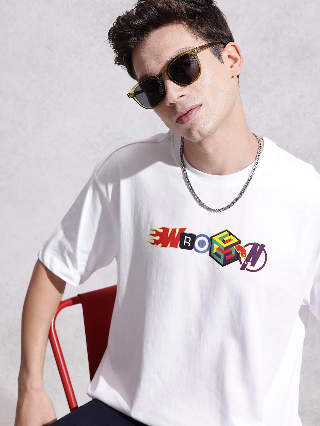 Buy WROGN Brand Logo Printed Drop Shoulder Sleeves Pure Cotton ...