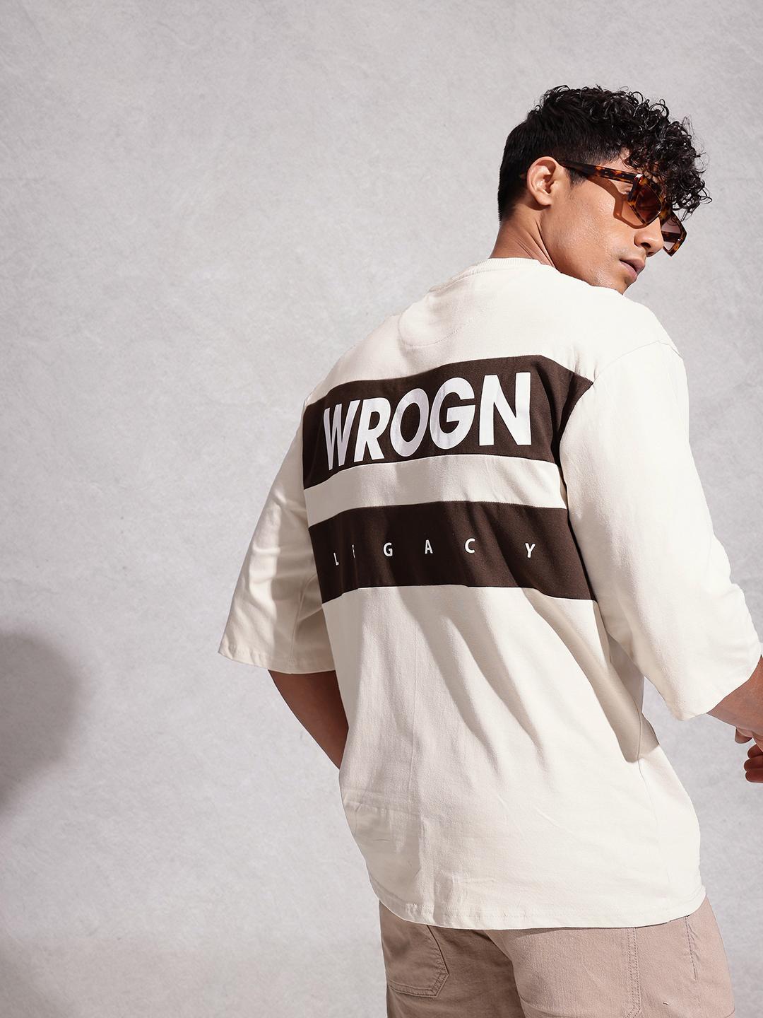 Buy WROGN Brand Logo Printed Drop Shoulder Sleeves Cotton Oversized T ...