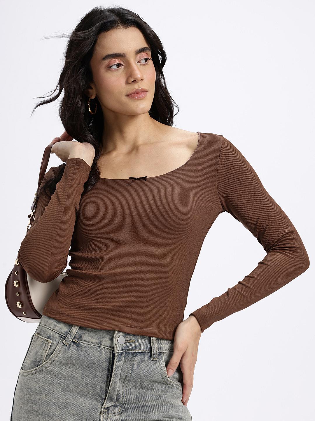 Buy Glitchez Ribbed Ribbed Fitted Top - Tops for Women 31795514 | Myntra