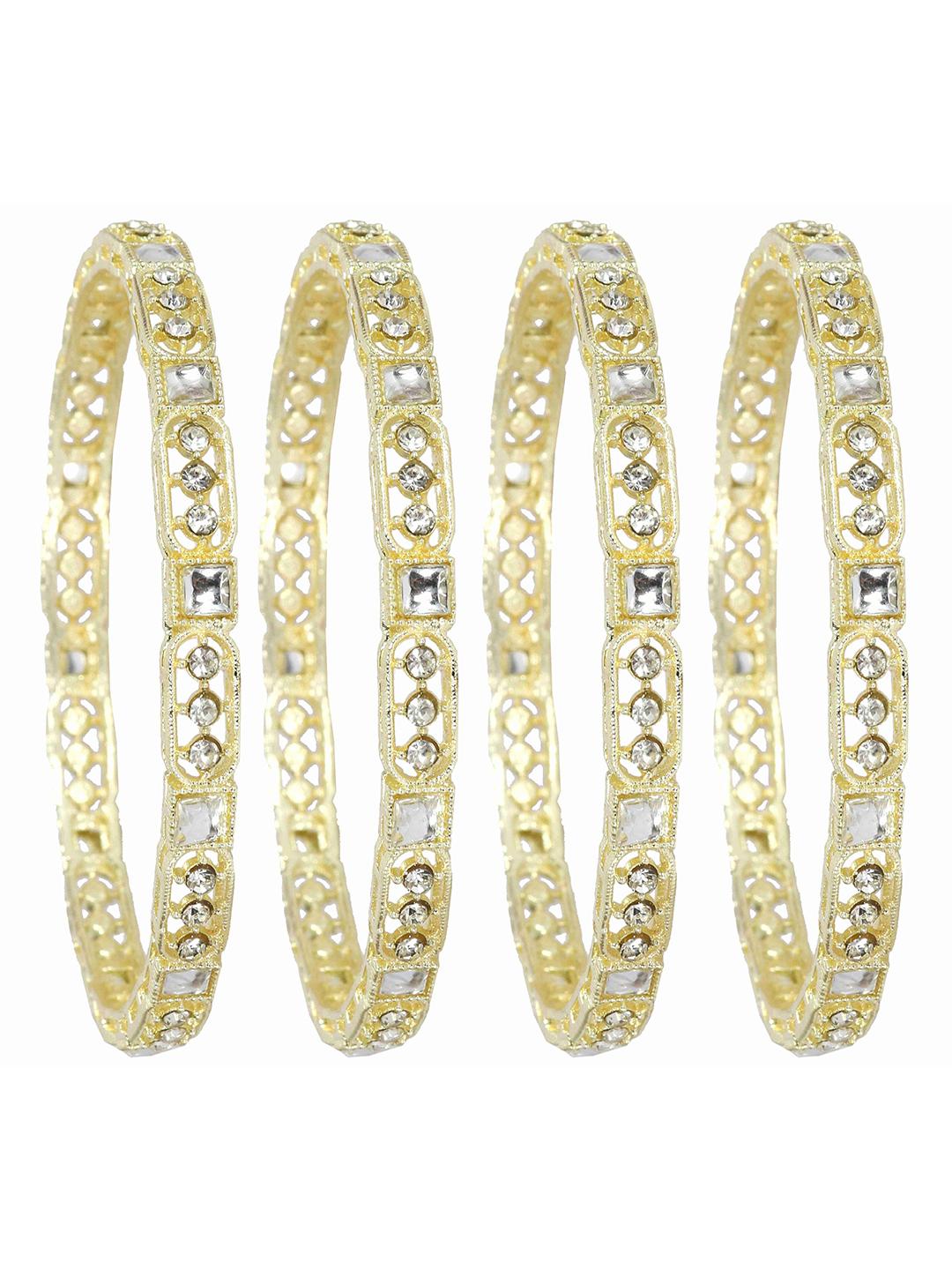 Buy ZULKA Set Of 4 Premium Silver Plated Zircon Stone & Kundan Mirror ...