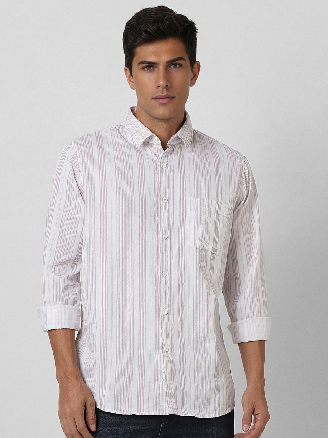 Buy VAN HEUSEN DENIM LABS Men Spread Collar Vertical Striped Cotton ...