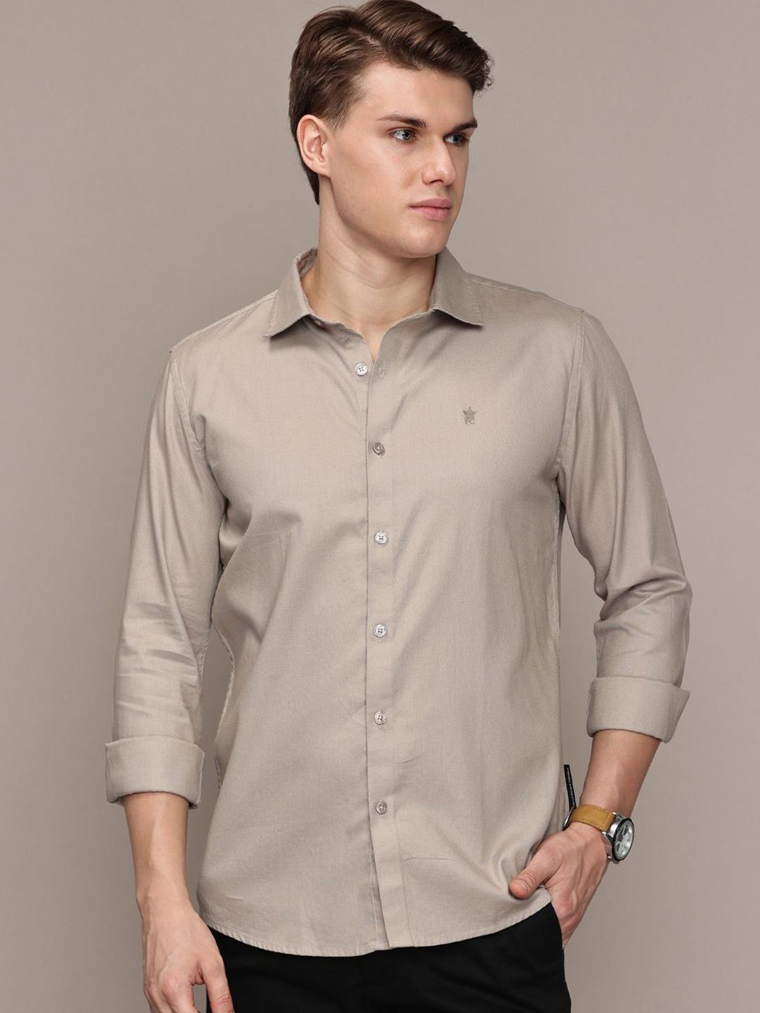 Buy French Connection Men Premium Spread Collar Solid Cotton Slim Fit ...