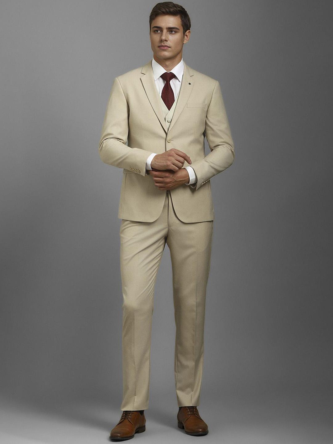 Buy Louis Philippe Men Self Design Textured Slim Fit Formal Three Piece ...