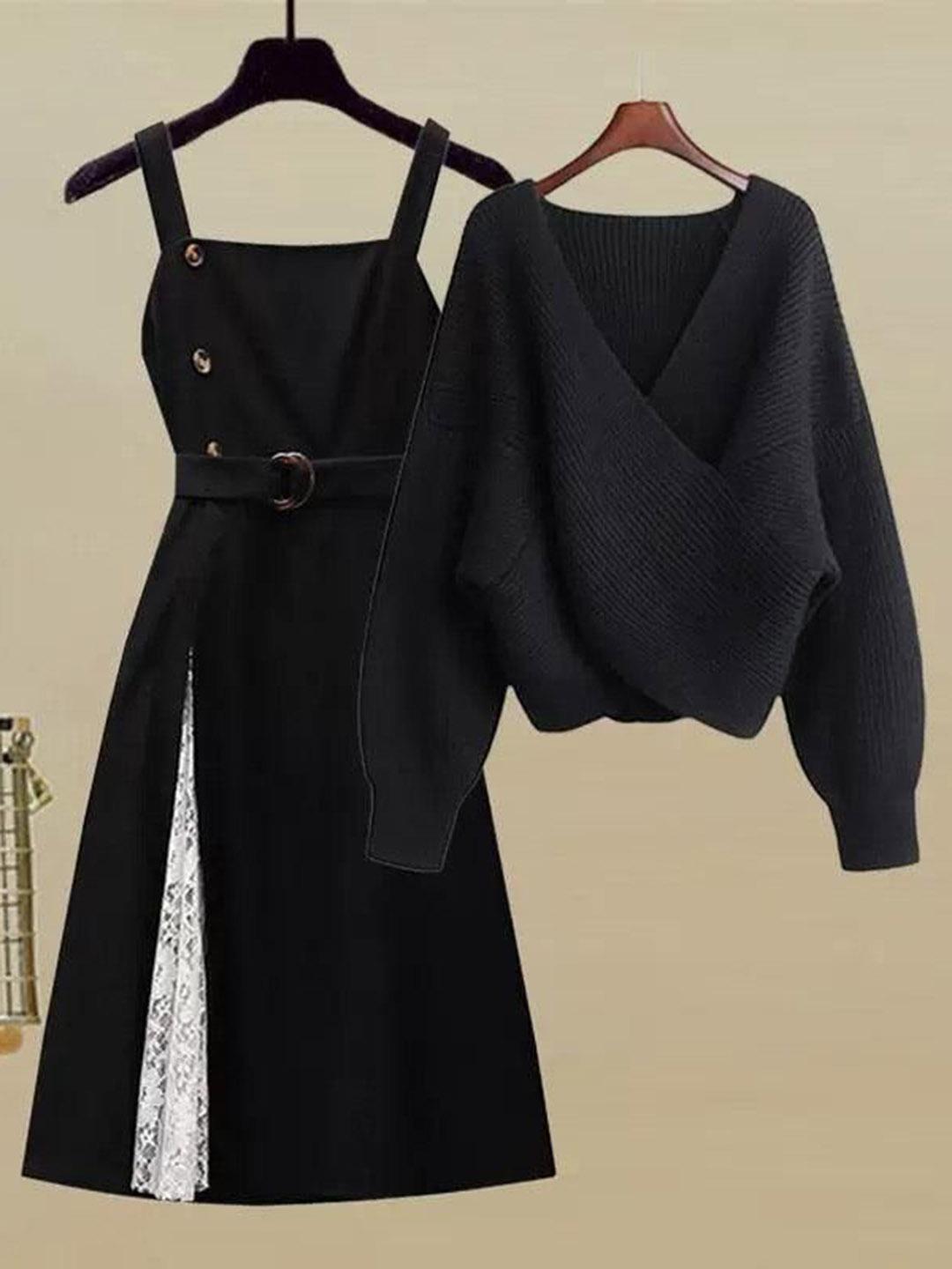 Buy Miss Mosa By Akanksha Black Victoria Woolen Coord Set - Co Ords for ...