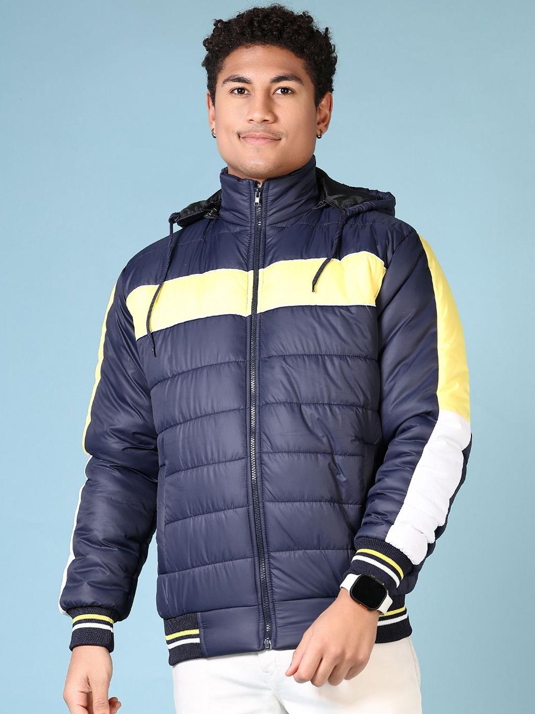 Buy V Mart Men Hooded Colourblocked Cotton Casual Puffer Jacket ...