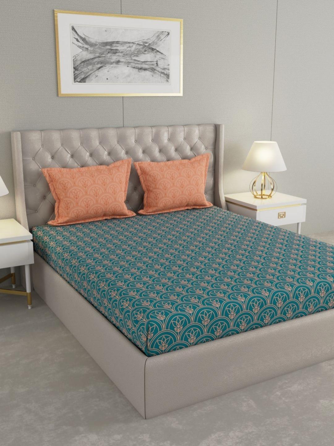 Buy Raymond Home Celebrate Green Floral Cotton 120 TC Queen Bedsheet ...