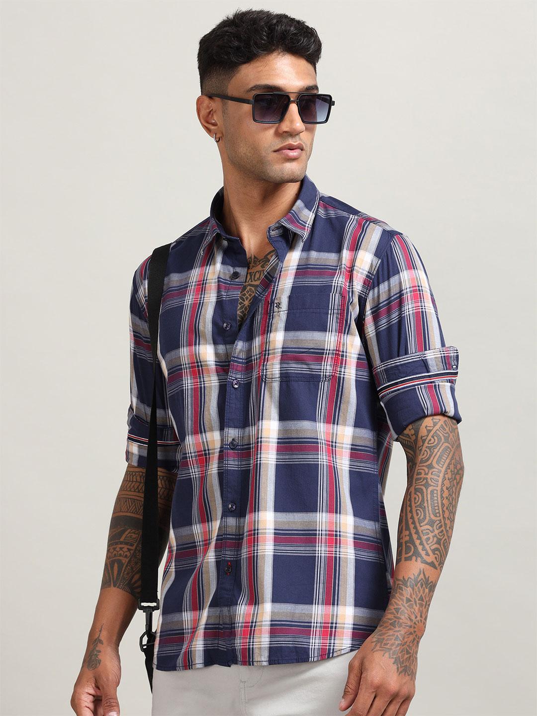 Buy RIGS AND RAGS Men Comfort Spread Collar Tartan Checked Cotton ...