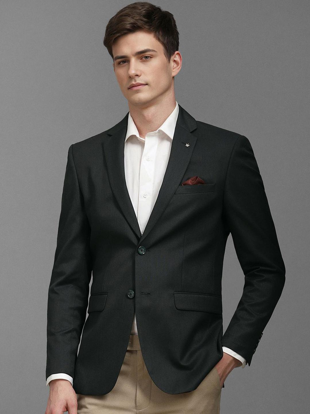 Buy Louis Philippe Slim Fit Notched Lapel Neck Single Breasted Blazer ...