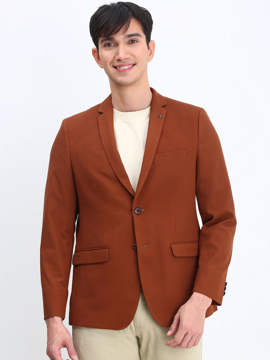 Buy Allen Solly Slim Fit Notched Lapel Neck Single Breasted Blazer ...