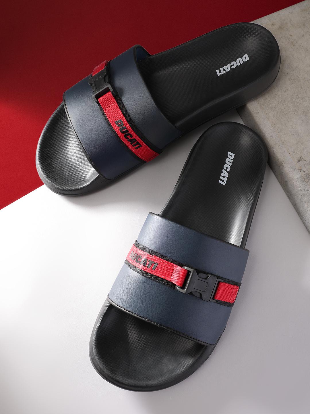 Buy Ducati Men Striped Sliders With Buckle Detail - Flip Flops for Men ...