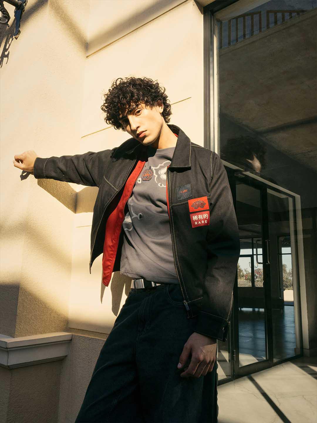 Buy RARE RABBIT Men Spread Collar Typography Embroidered Cotton Casual ...