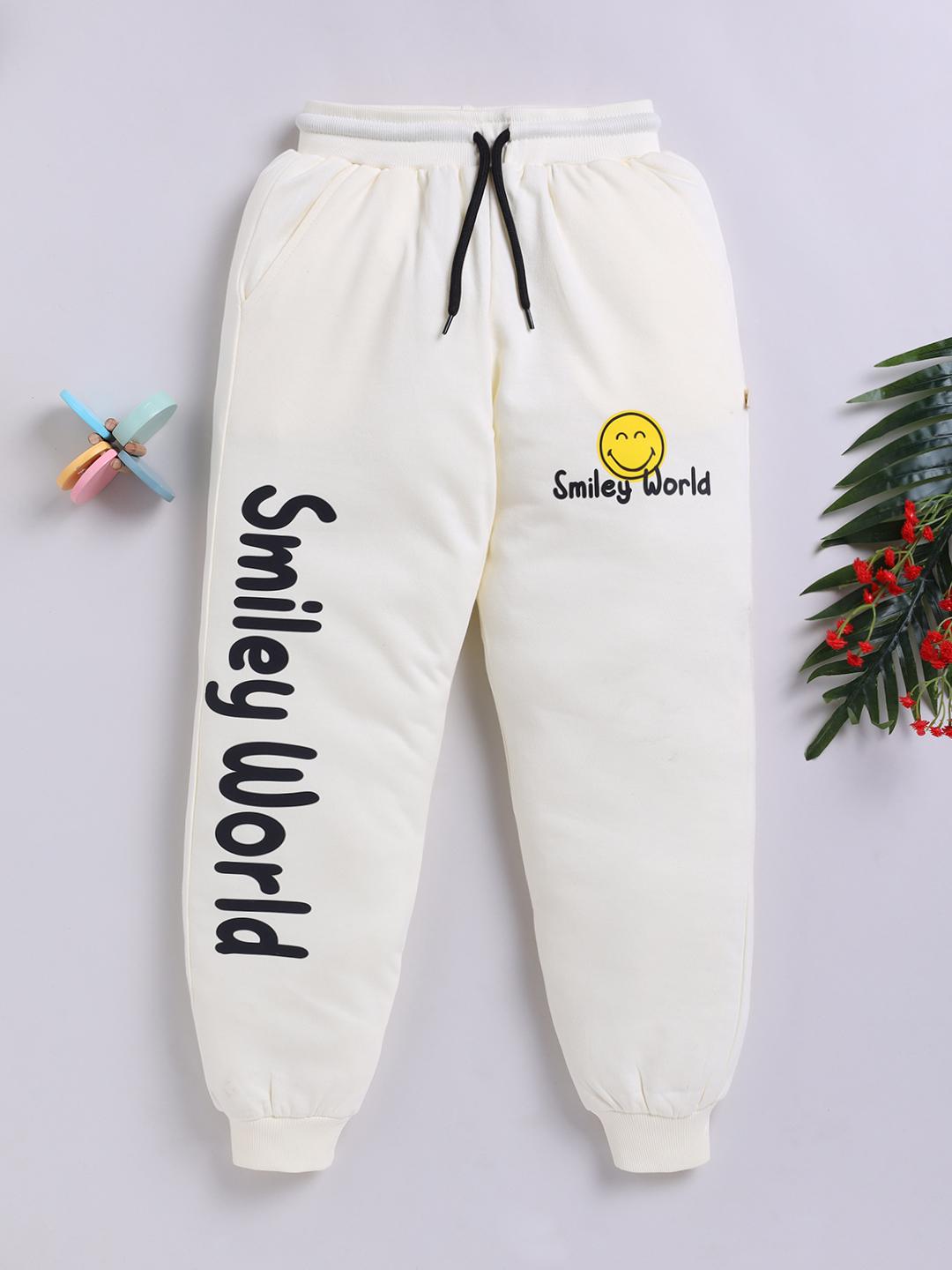 Buy Happy Faces Girls Smiley Printed Pure Cotton Joggers - Pyjamas for ...