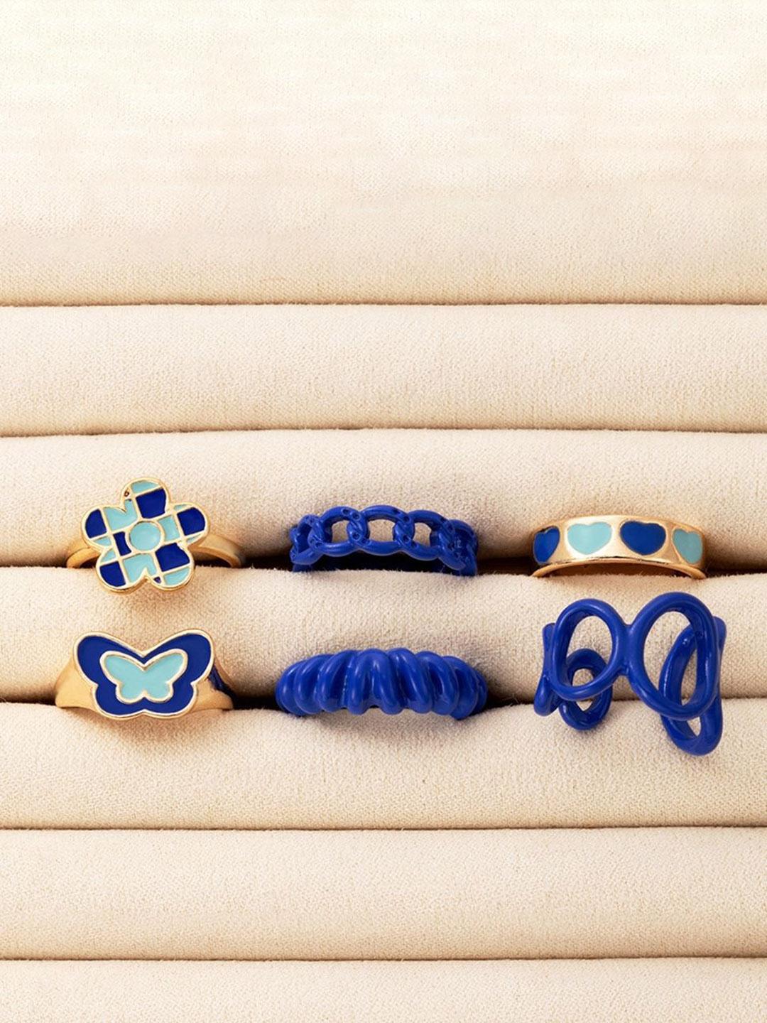 Buy DESTINY JEWELS Set Of 6 Gold Plated Textured Finger Rings - Ring ...