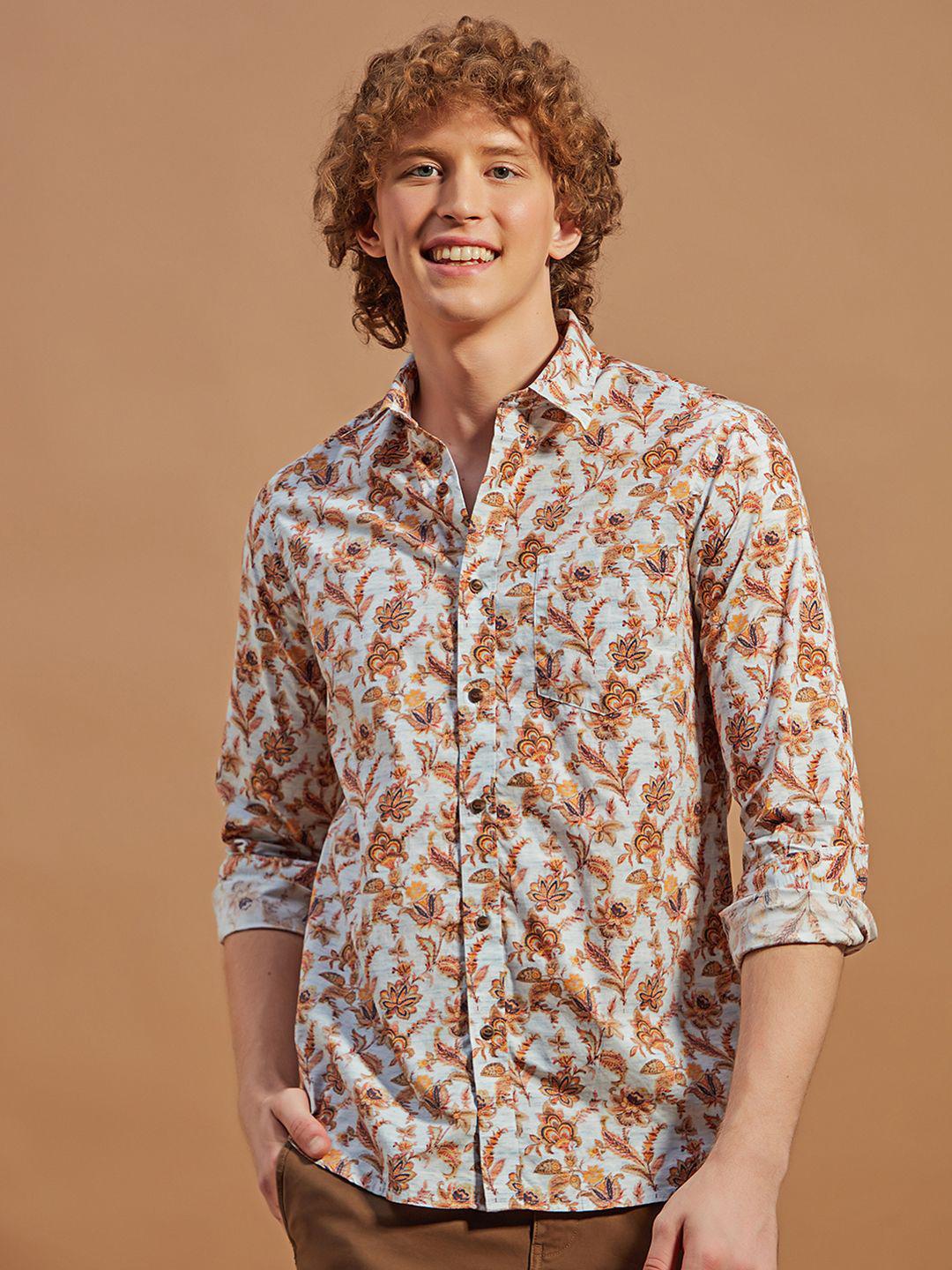 Buy THINC Men Spread Collar Floral Printed Casual Cotton Shirt - Shirts ...