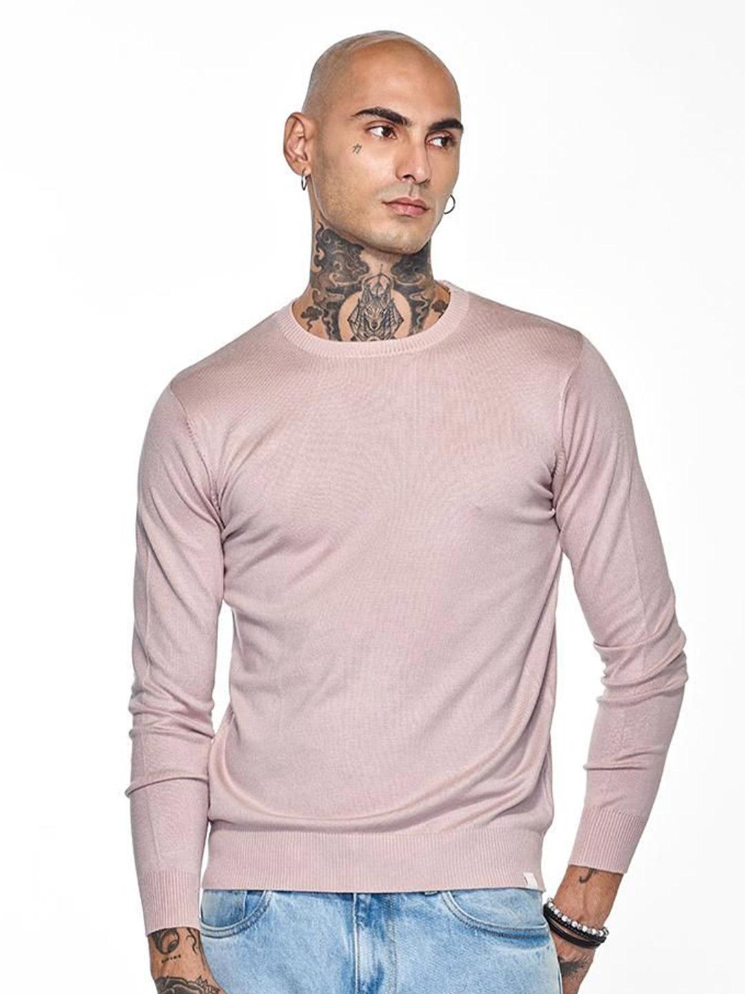 Buy Snitch Men Light Pink Plain Pullover Sweater - Sweaters for Men ...