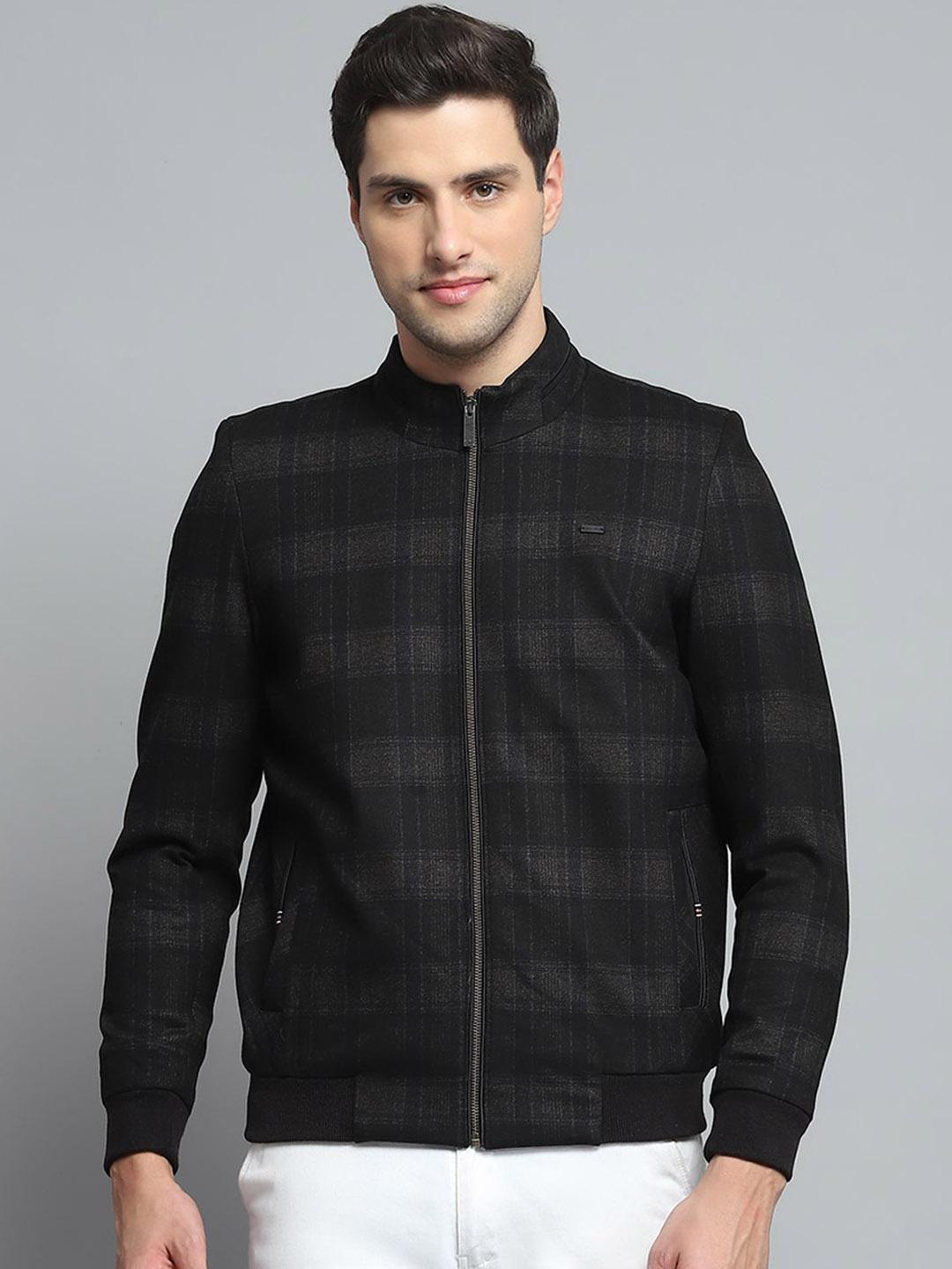 Buy Monte Carlo Men Mock Collar Checked Casual Lightweight Bomber ...